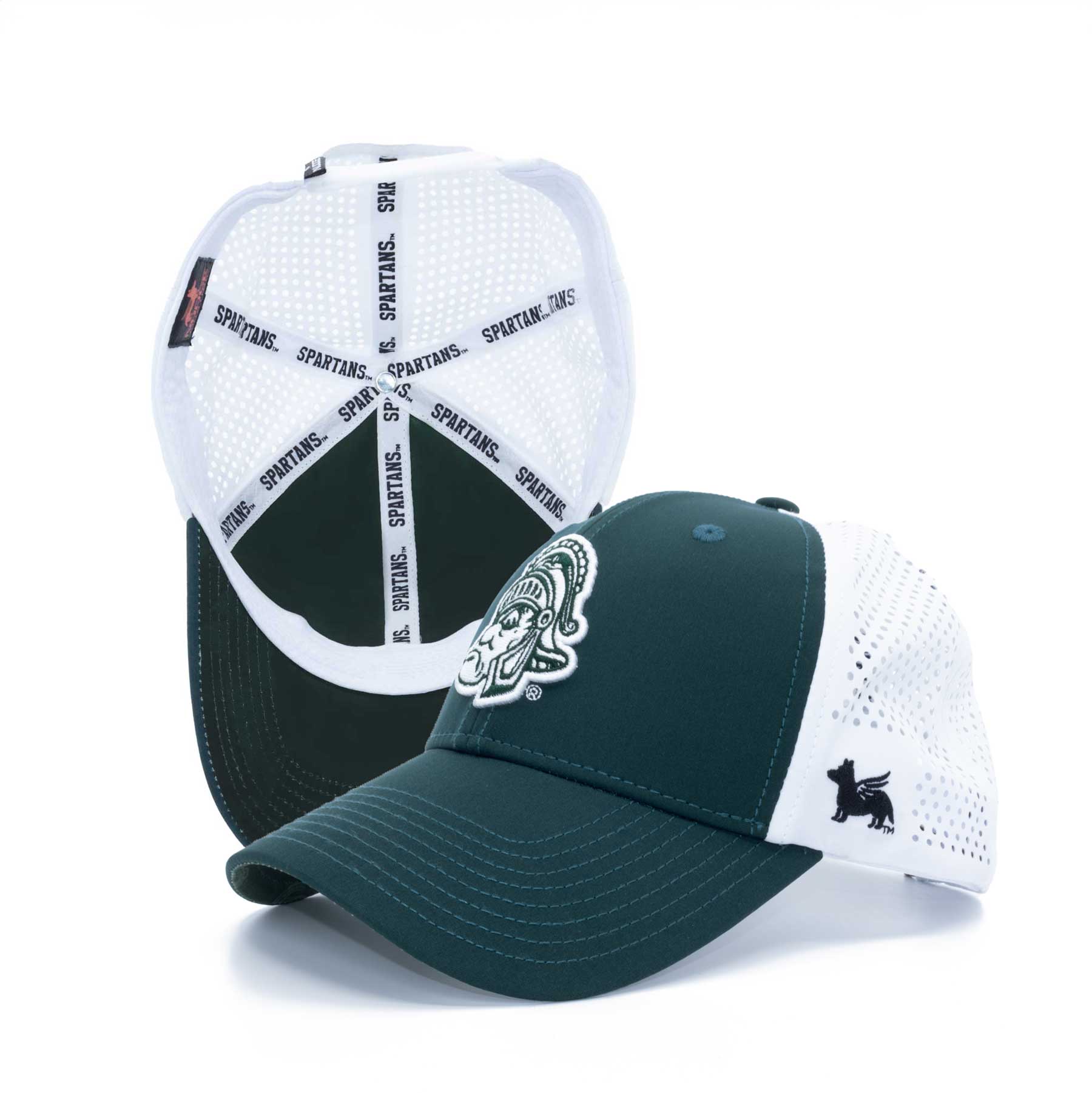 Green and White Michigan State hat with Gruff Sparty Logo – Nudge Printing