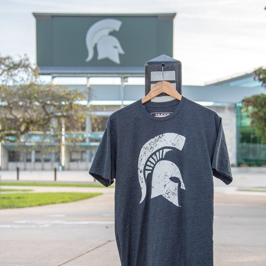 MSU Distressed Spartan Helmet Charcoal T Shirt – Nudge Printing