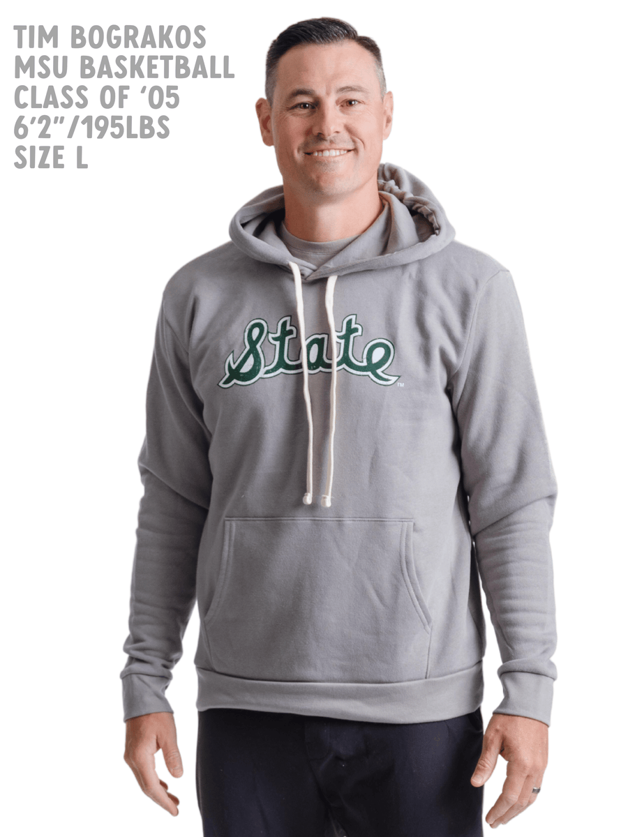 Cursive State Script Grey Michigan State Sweatshirt – Nudge Printing