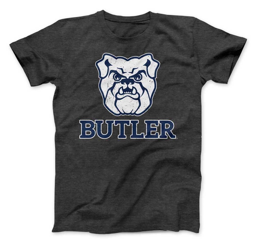 Butler University Bulldog & Wordmark Combo Logo on Charcoal T-Shirt ...