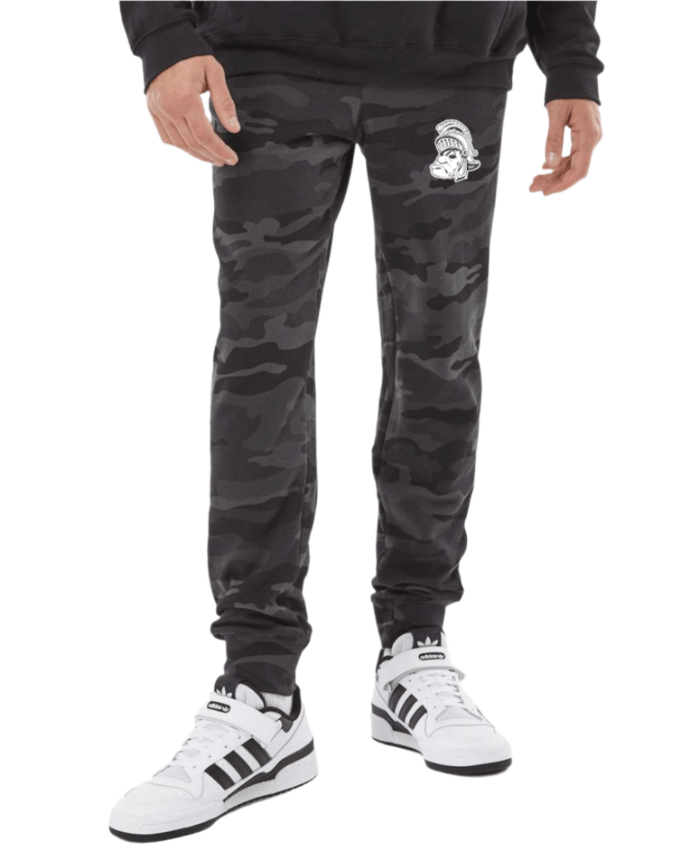 Michigan State Sweatpants in Black Camo with Gruff Sparty – Nudge Printing