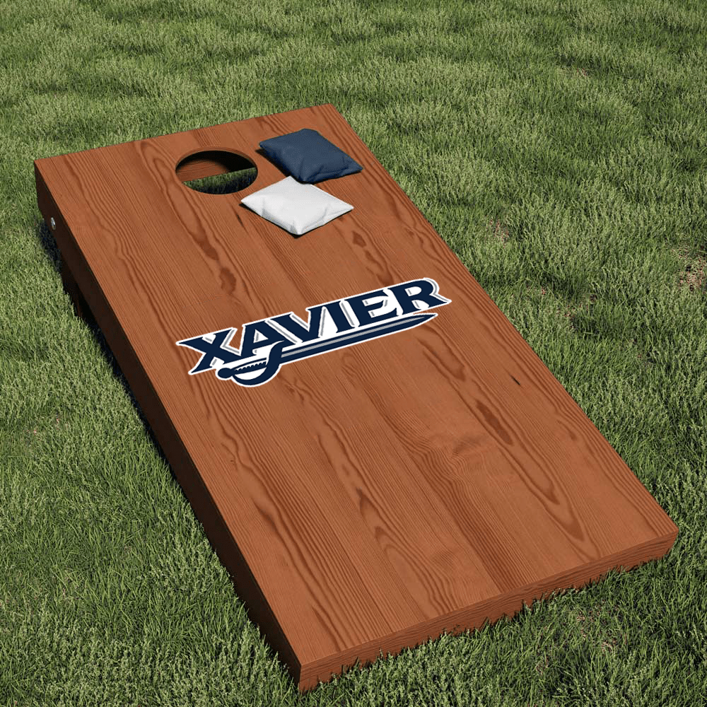 Xavier University Musketeers Block Wordmark with Sword Logo Cornhole D ...